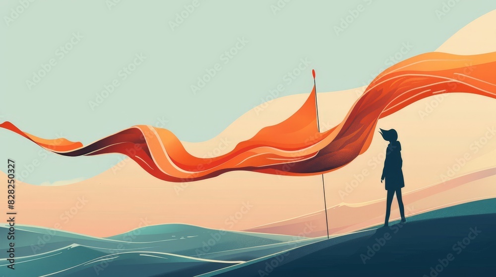 A 2D flat style portrayal of wind speed featuring a windsock blowing in ...