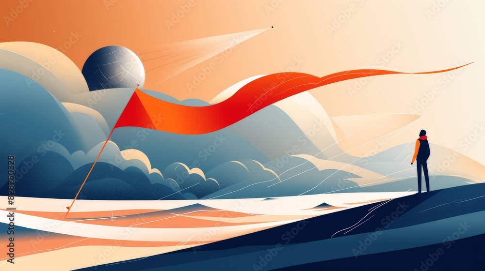 A 2D flat style portrayal of wind speed featuring a windsock blowing in ...