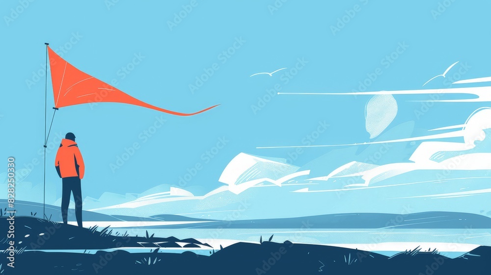 A 2D flat style portrayal of wind speed featuring a windsock blowing in ...