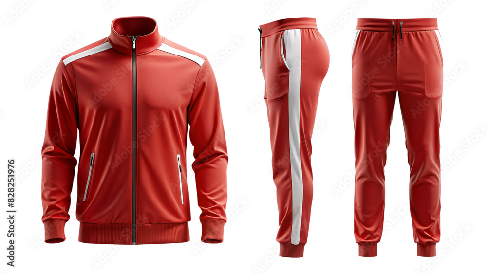 Red tracksuit mockup with white stripes, front and back view isolated ...