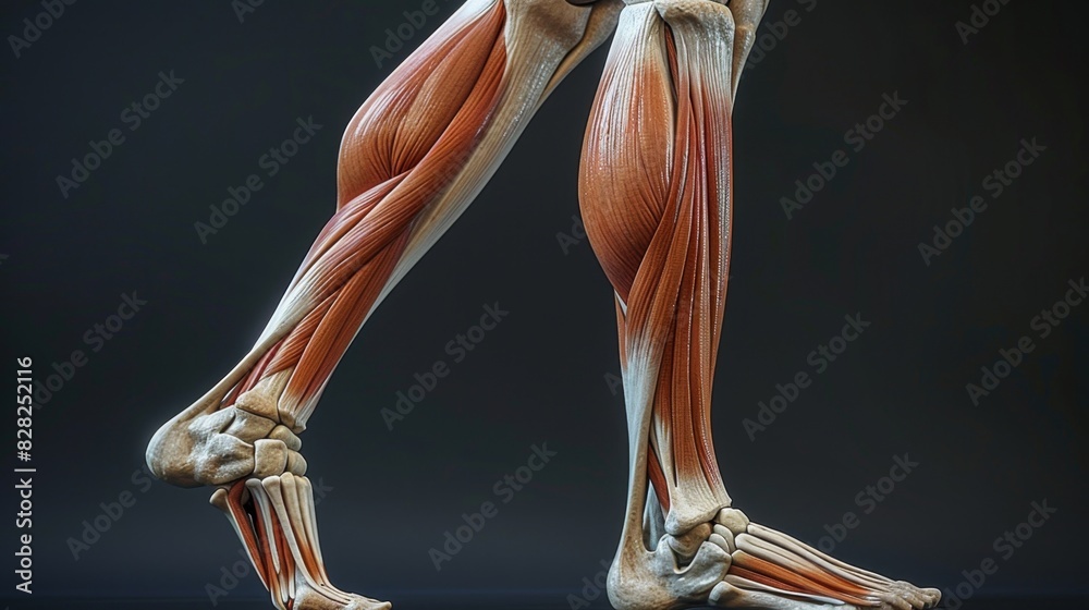 Detailed Anatomical Illustration of Human Leg: Bones, Muscles, Tendons ...