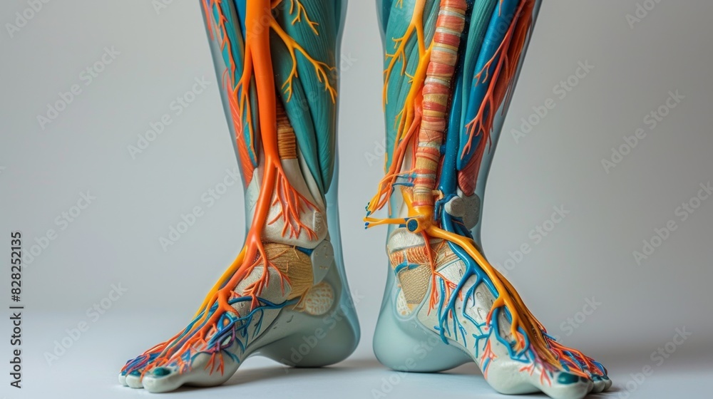 Detailed Human Leg Anatomy Chart with Highlighted Blood Vessels and ...