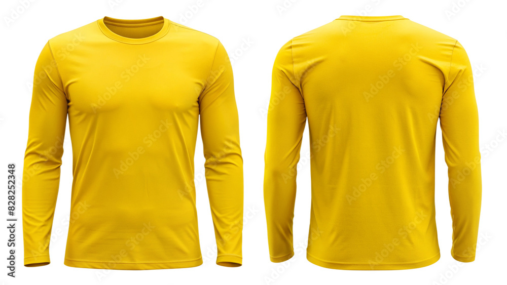 Yellow Long Sleeve Shirt Front and Back View isolated PNG on ...