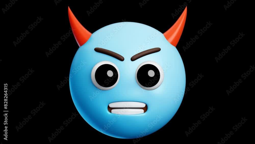 Blue devil face emoji, 3d emoticon animation, Alpha channel ...