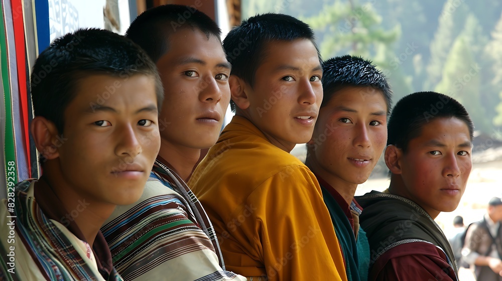 Young men of Bhutan. Bhutanese men.Young monks in traditional attire ...
