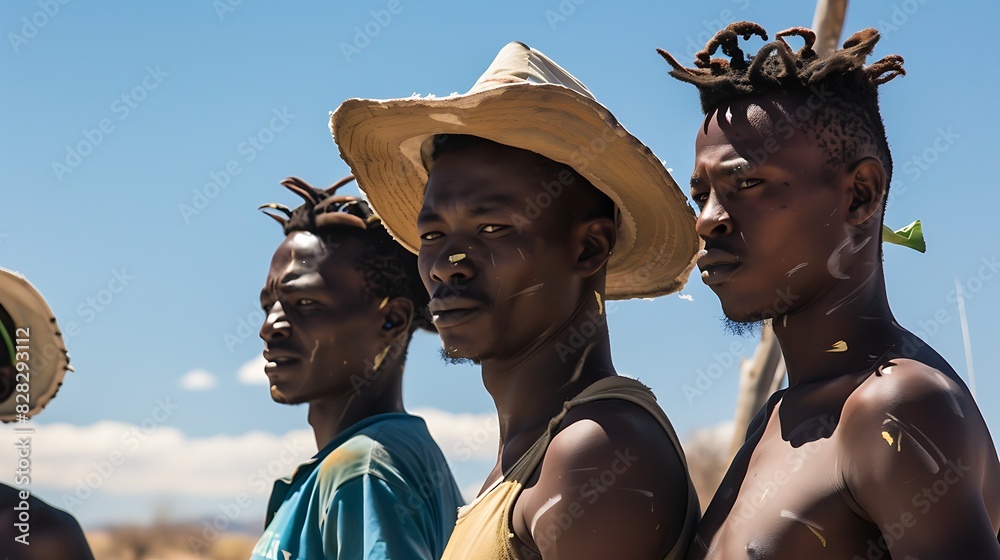 Young men of Namibia. Namibian men.Three African men with traditional ...