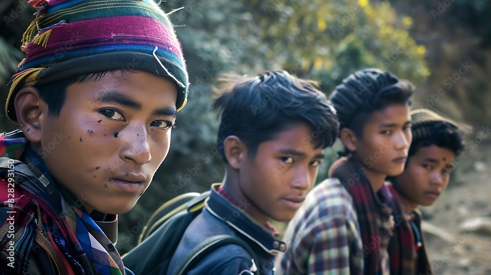Young men of Nepal. Nepalese men.A group of young boys wearing ...