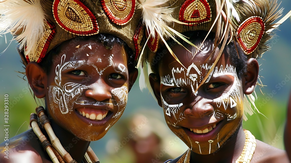 Young men of Papua New Guinea. New Guinean men.Two young individuals ...