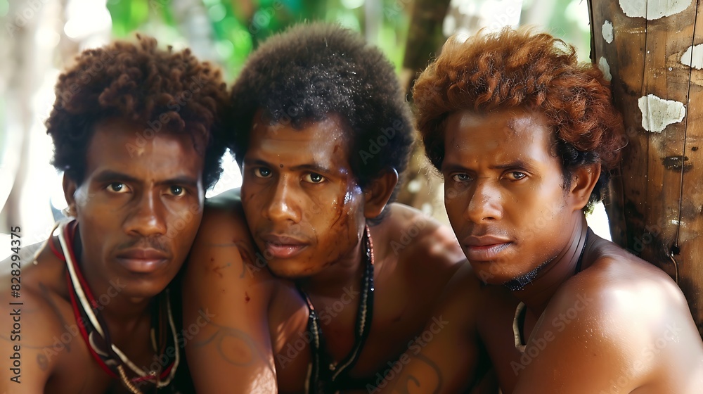 Young men of Vanuatu. Vanuatuan men.Three indigenous men with ...