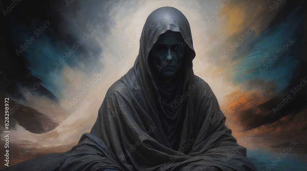 A mystifying figure in the oil painting, the analog-inspired weird ...