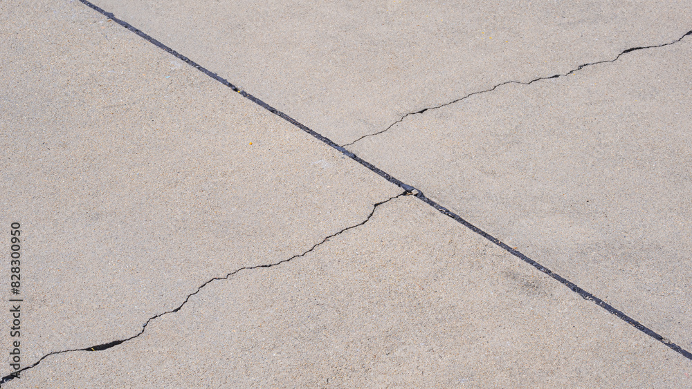 Two crack lines texture on surface of concrete pavement floor ...