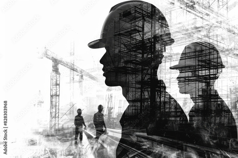 Building construction engineering with double exposure graphic design ...