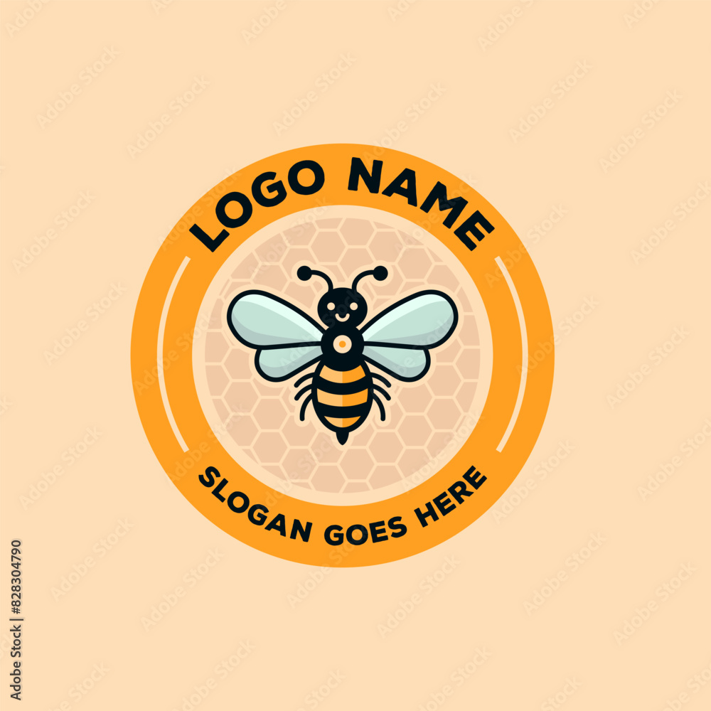 Baby Bee Logo Design. Circular Honey Bee Logo Template for Beekeeping ...