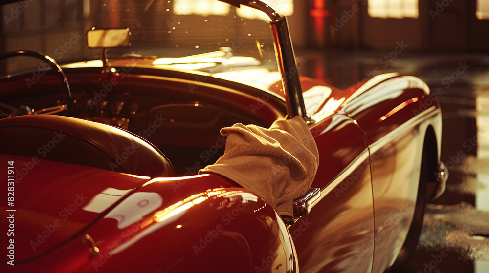 Intimate moment of a classic car bath the gentle motion of a cloth over ...