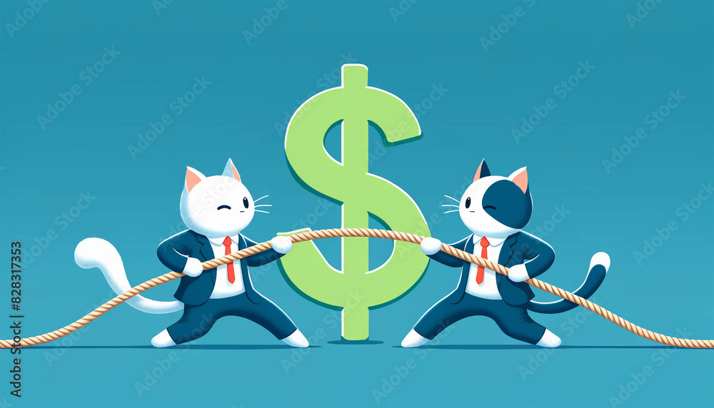 business competition cartoon style illustration. two cats wearing ...