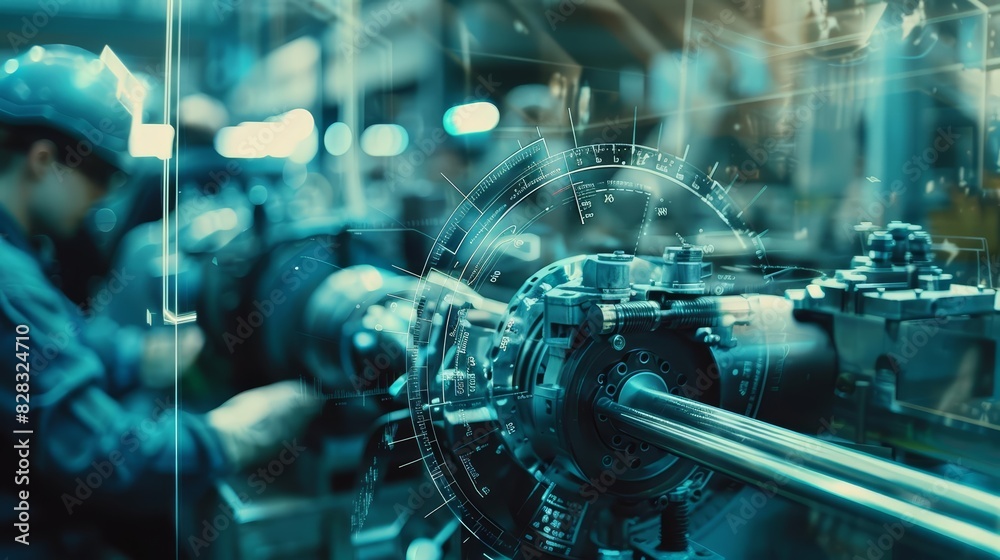 Labor Day highlights a factory worker operating machinery, close up ...