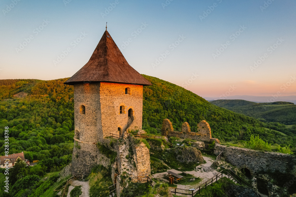 Ruins of a medieval castle Somoska or Somoskoi var. on borders of ...