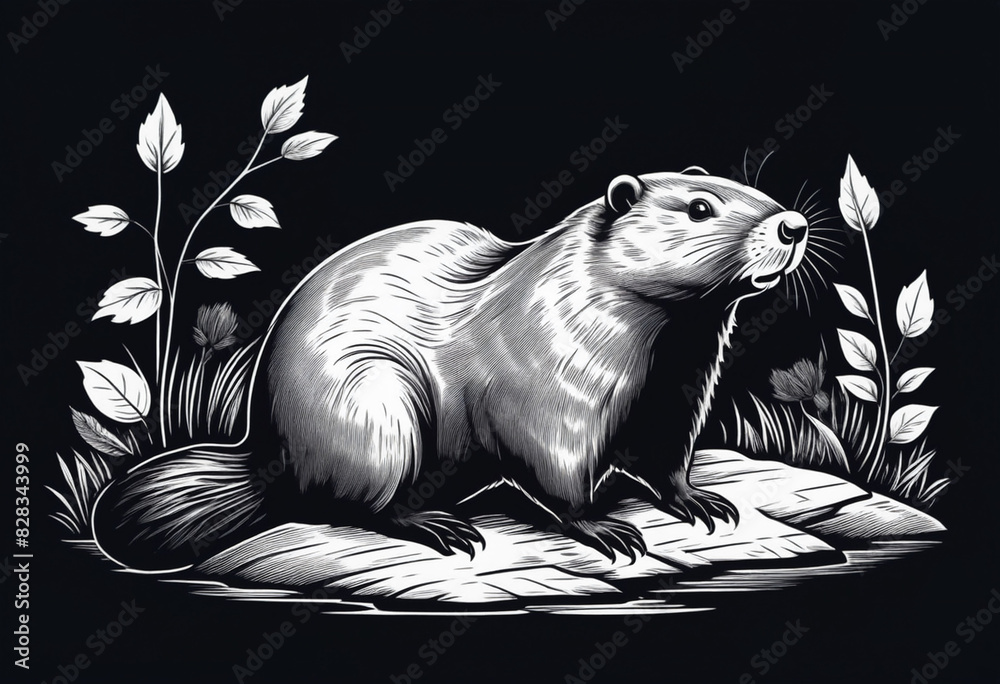 Vintage engraving isolated beaver illustration ink sketch. Wild animal ...