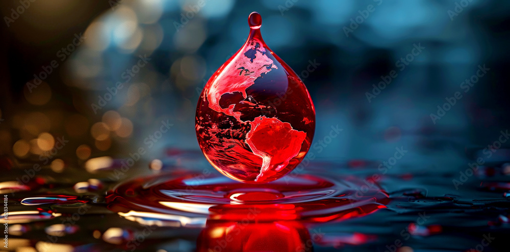 Artistic representation of a blood drop with the world map inside ...