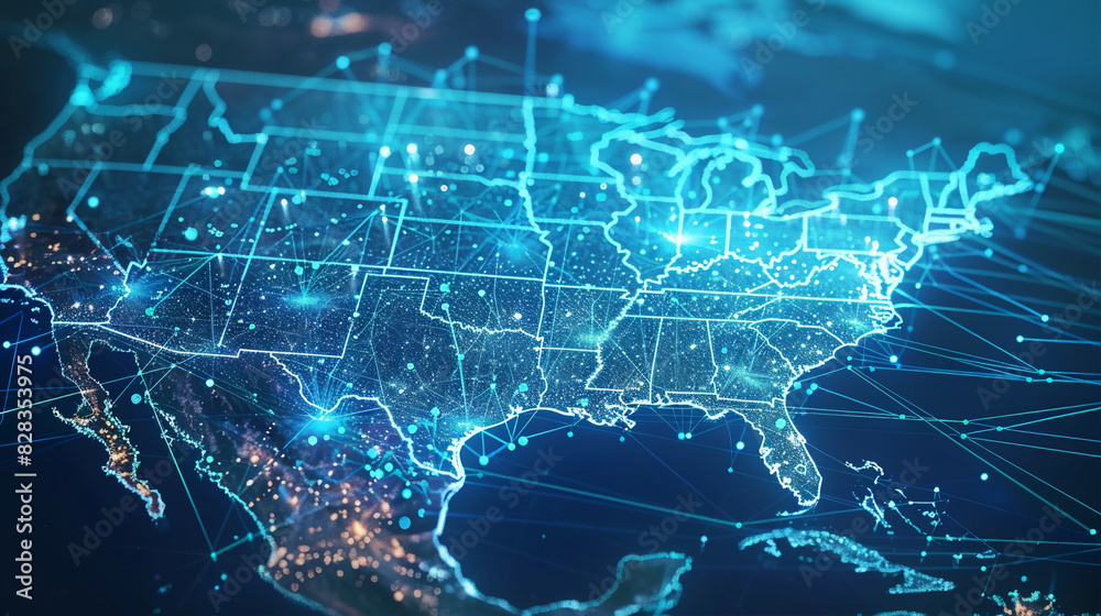 Digital map of USA, High-Tech Digital Map of USA with Network ...