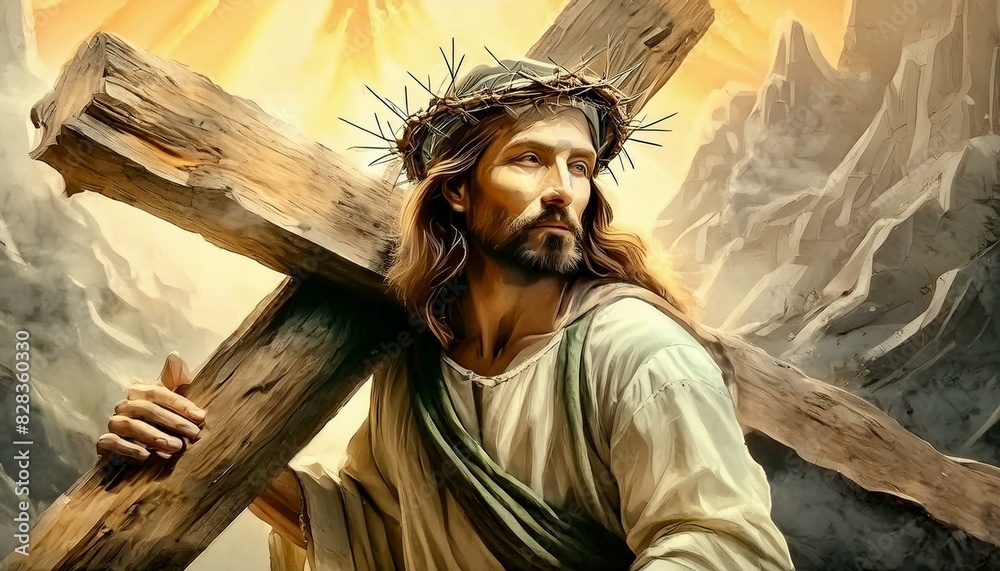 Jesus Christ Carrying the Cross - Christ on the way of his Crucifixion - Jesus on the way to ...