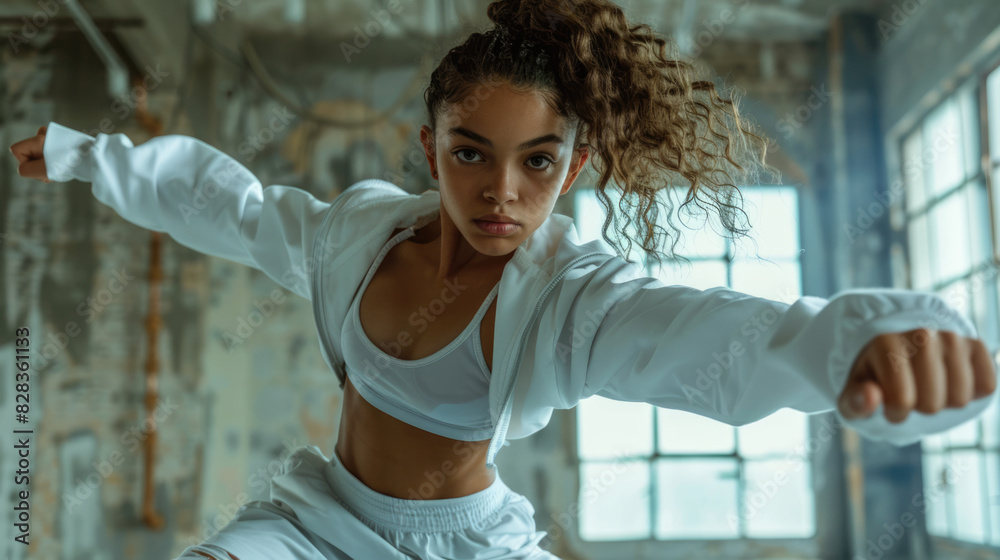 Dynamic silhouette female dancer, studio background. Fluid expressive ...