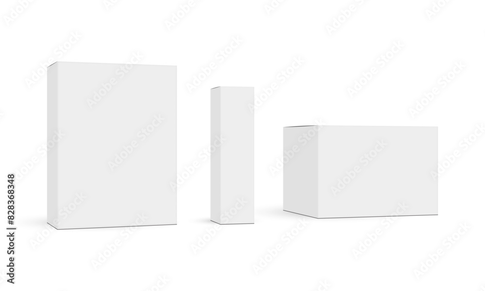 Set Of Packaging Rectangular Boxes Mockups, Side View, Isolated On White Background. Vector ...
