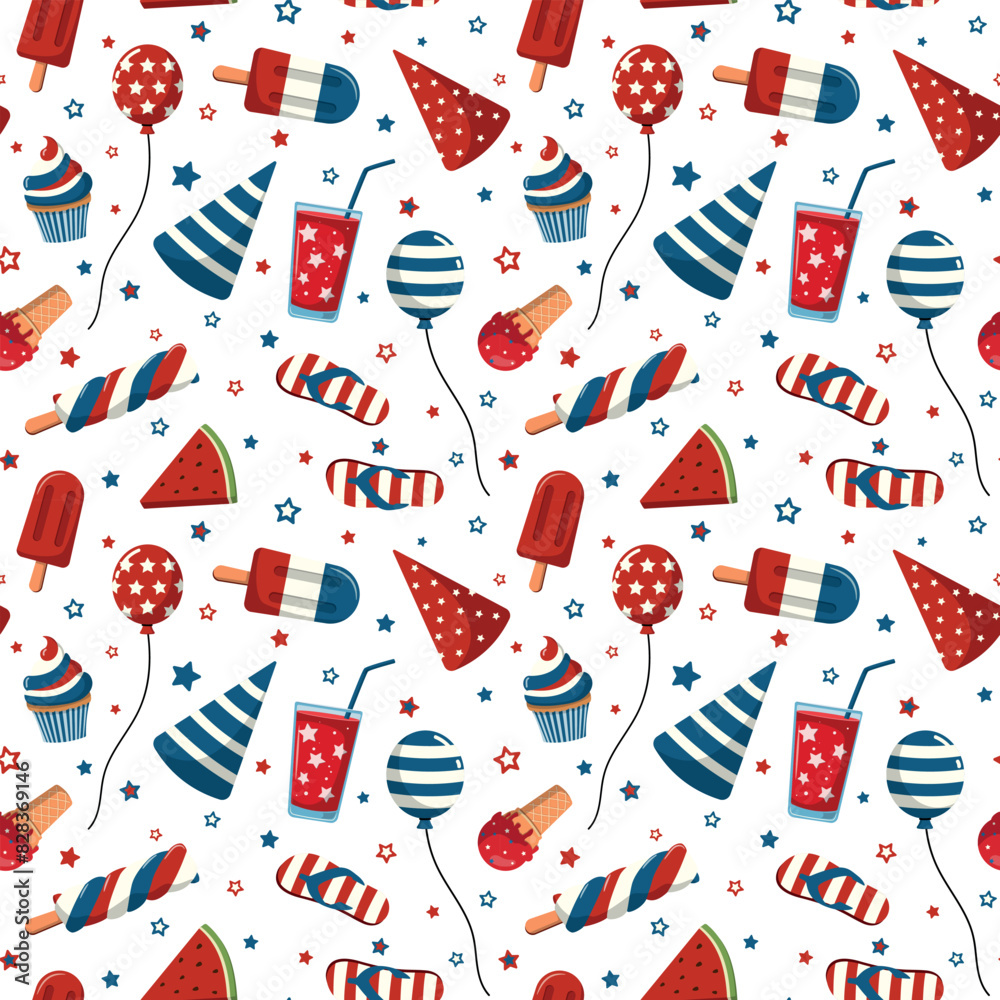 Patriotic children party food and decorations seamless pattern for ...