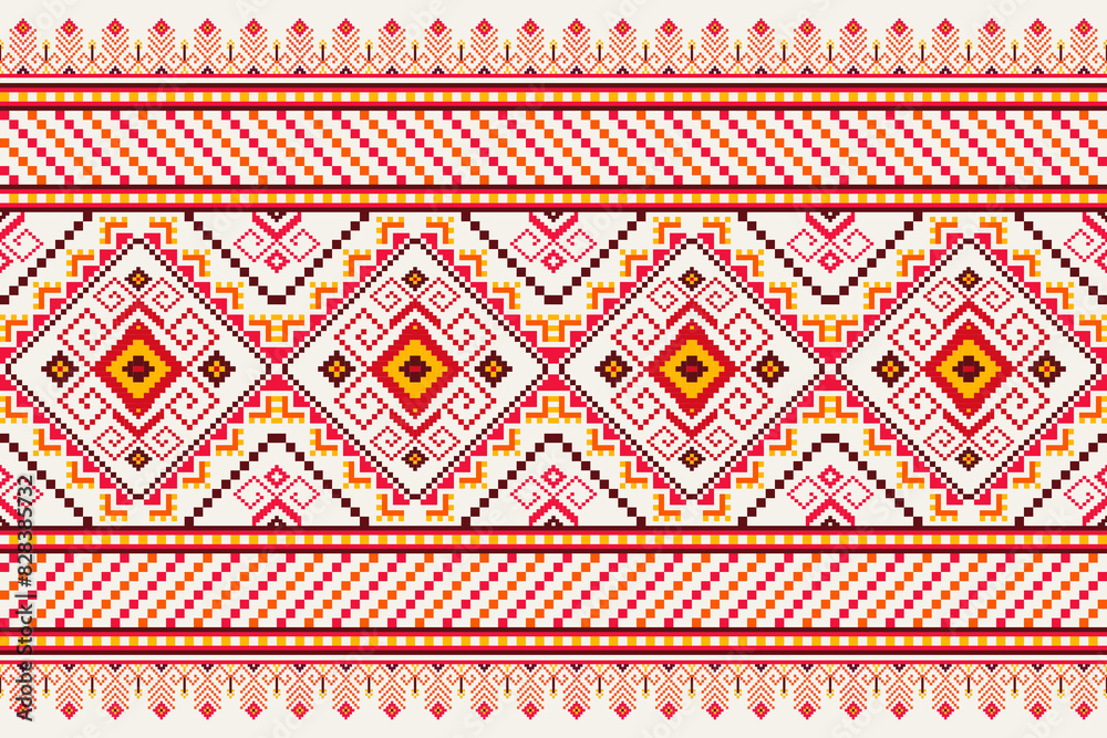 Designed with Ulos Ethnic Batak fabric design pattern on a classic red ...