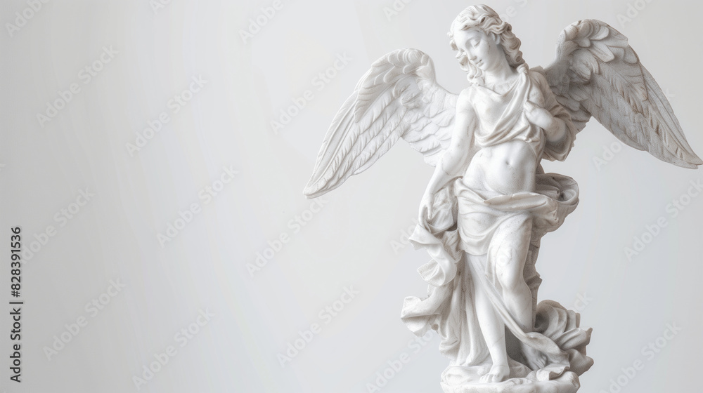 White background, stone statues of goddesses, angels, Athena, beautiful ...
