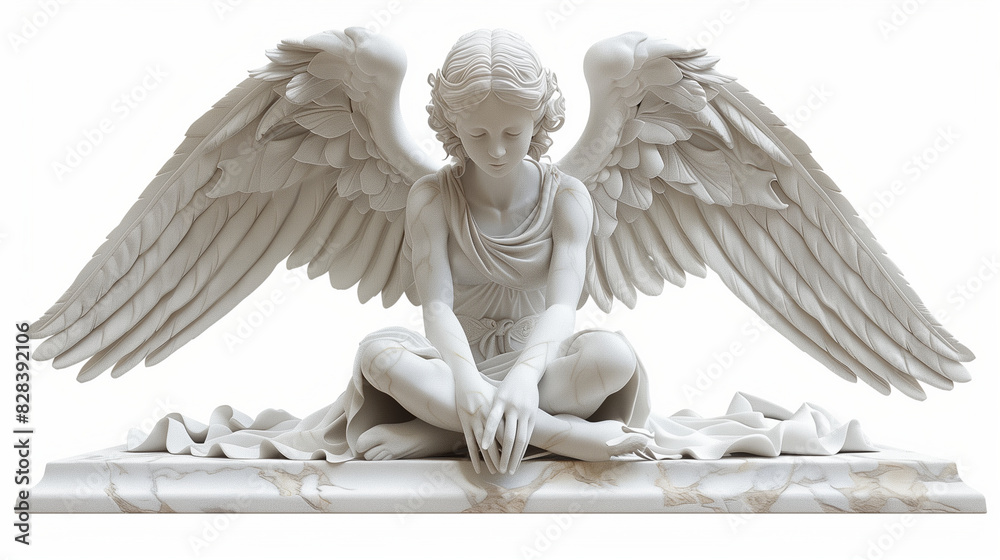 White background, stone statues of goddesses, angels, Athena, beautiful ...