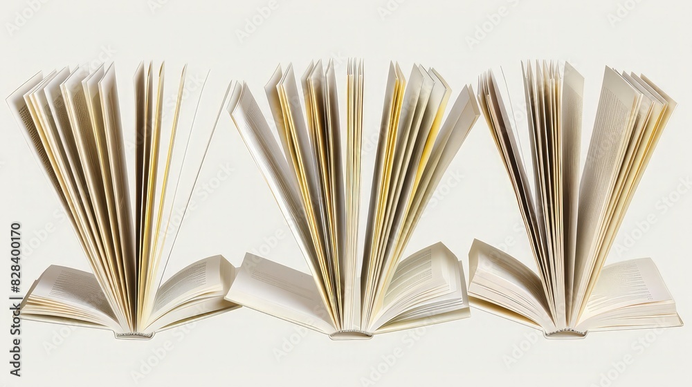 A simple yet elegant arrangement of five open books with clear pages ...