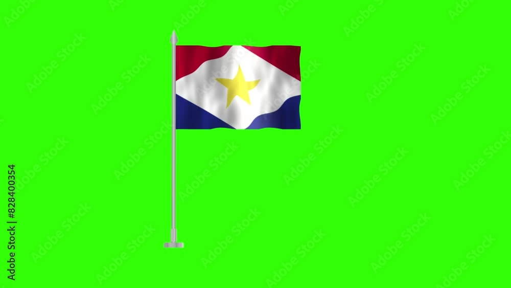 Flag of Saba, Pole flag of Saba on Green screen chroma key, Saba 3D ...