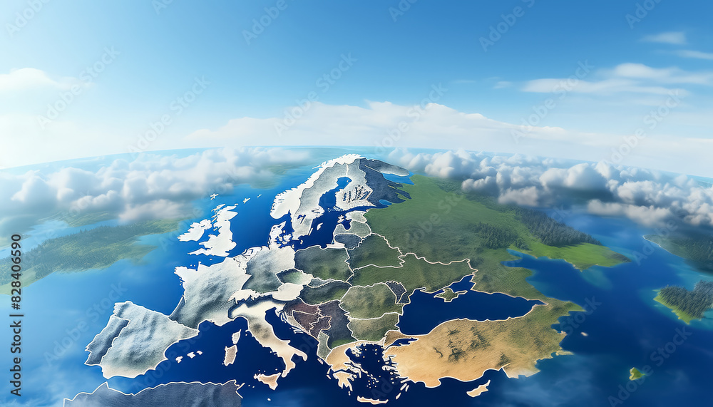 A map of Europe is shown in a very detailed and realistic way Stock ...