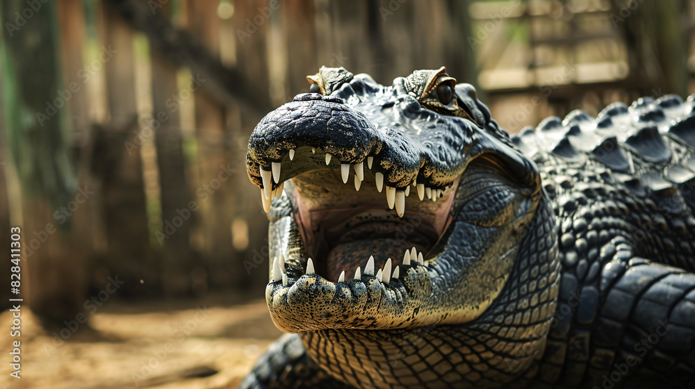 American alligator with mouth open. A closeup of an American Alligator ...