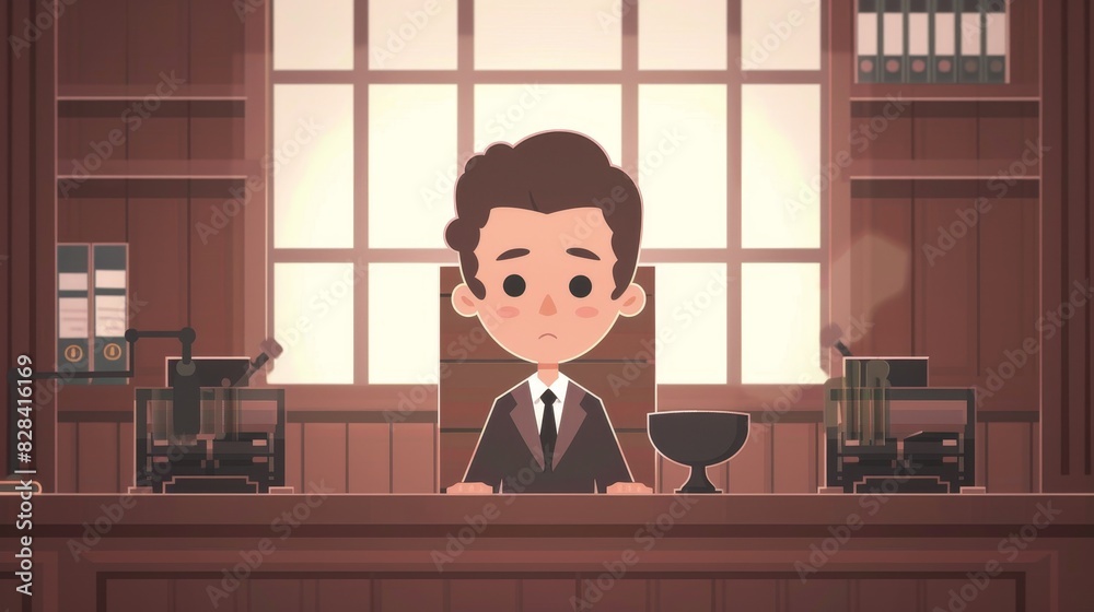 lawyer chibi art flat design front view courtroom scene theme animation ...