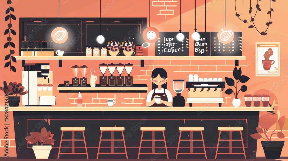 coffee break chibi art flat design front view cafe environment theme ...