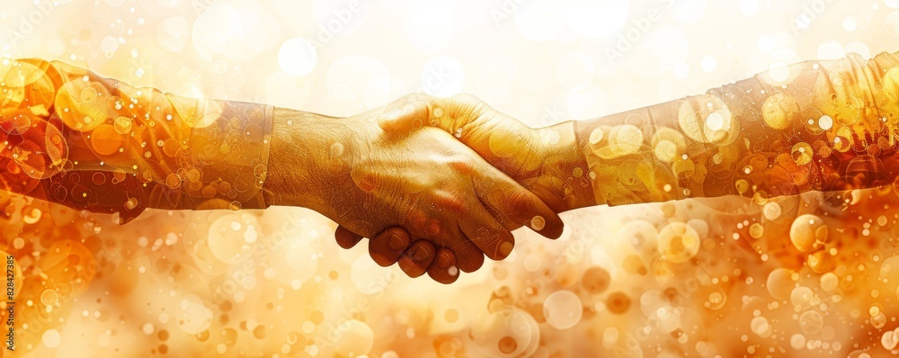 Two hands shaking in a golden background. Concept of trust and ...