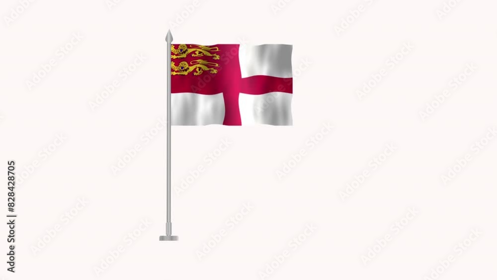 Flag of Sark, Pole flag of Sark on white screen, Sark 3D Animation flag ...