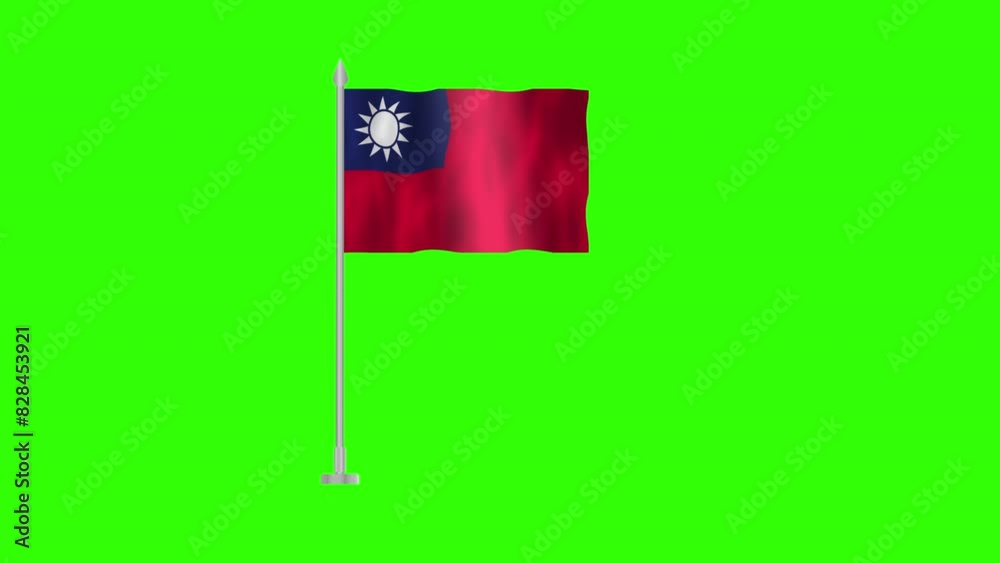 Flag of Taiwan, Pole flag of Taiwan on Green screen chroma key, Taiwan ...