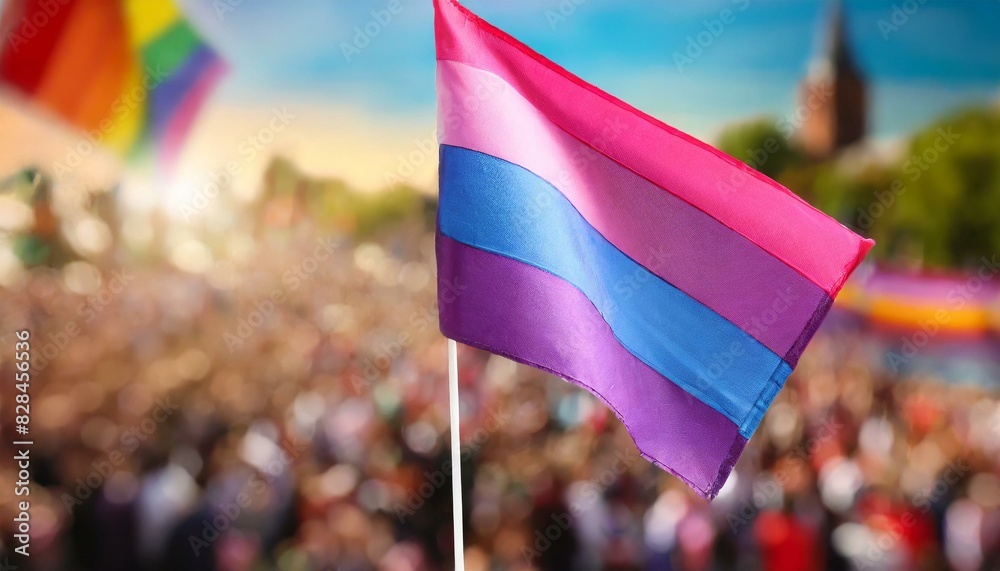 bisexual flag on the background of the pride parade, lgbt pride month ...