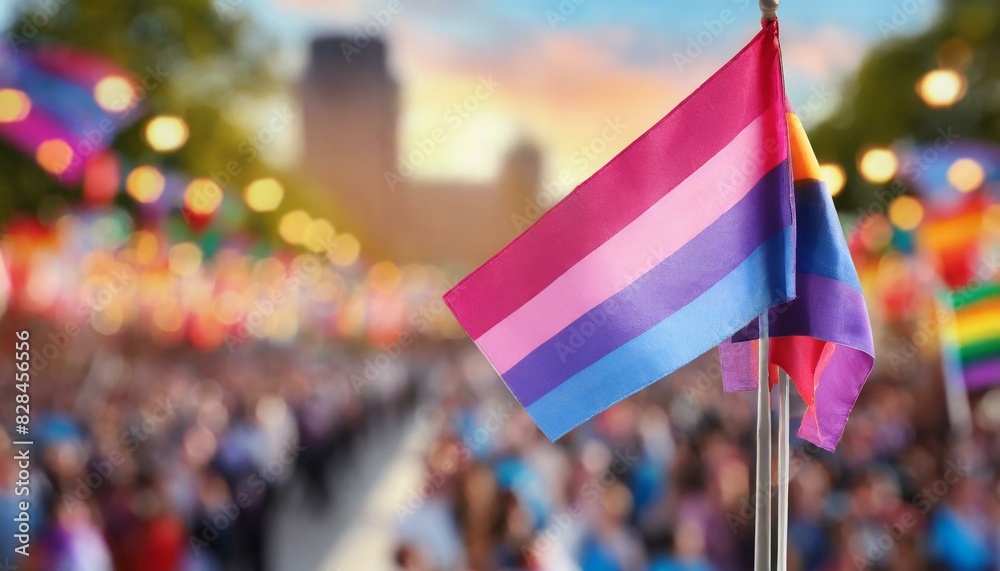 bisexual flag on the background of the pride parade, lgbt pride month ...