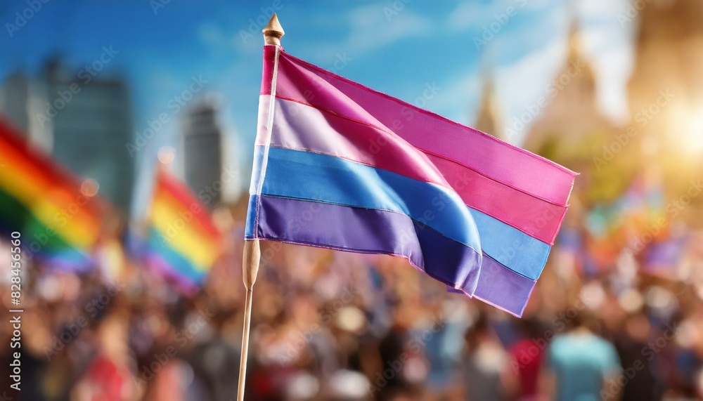 bisexual flag on the background of the pride parade, lgbt pride month ...