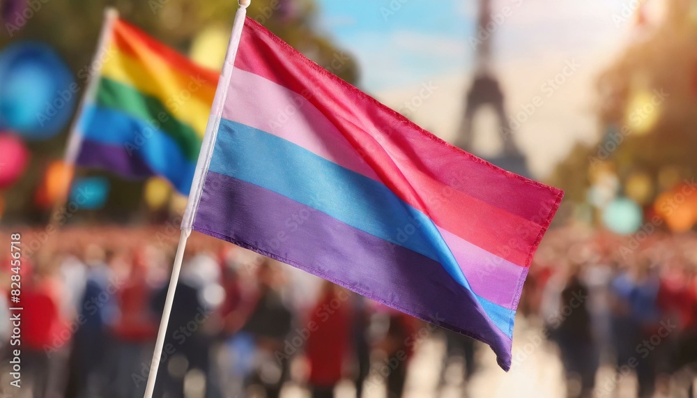 bisexual flag on the background of the pride parade, lgbt pride month ...