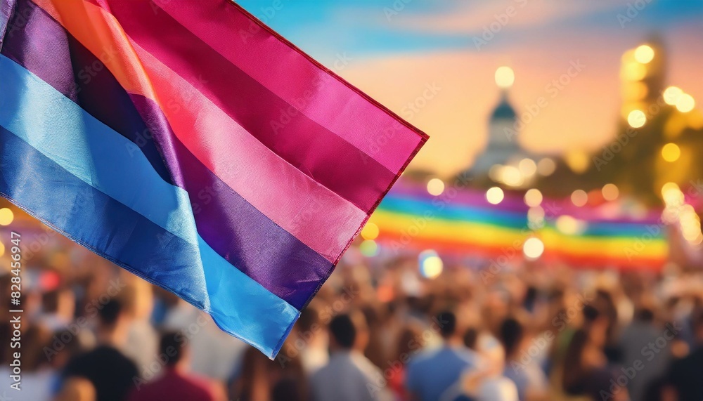 bisexual flag on the background of the pride parade, lgbt pride month ...