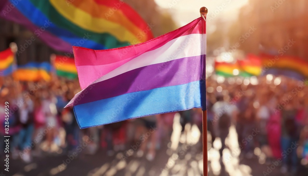 bisexual flag on the background of the pride parade, lgbt pride month ...