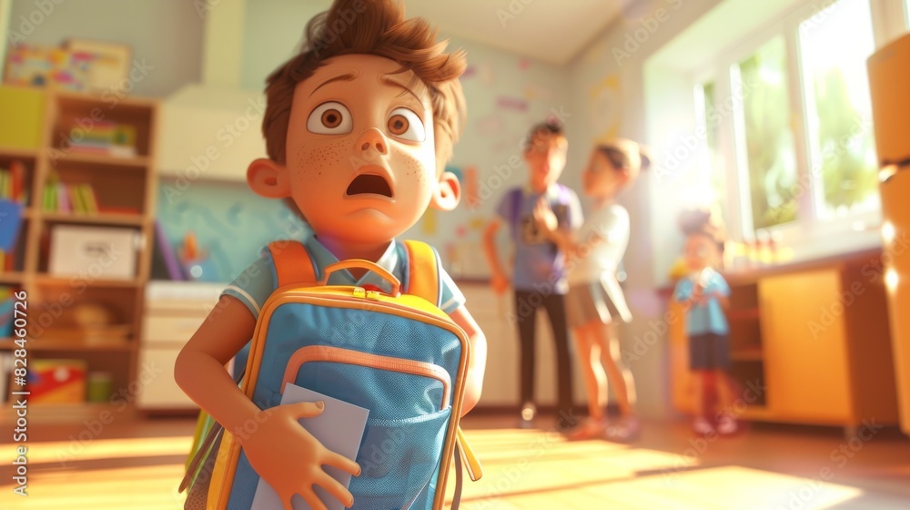 Animated Boy Looking Surprised in Classroom with Teacher and Students ...