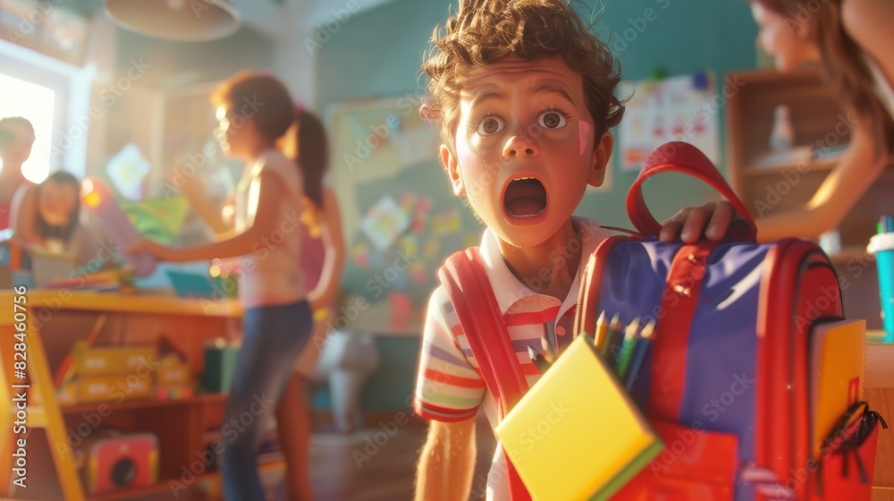 Animated Boy Looking Surprised in Classroom with Teacher and Students ...