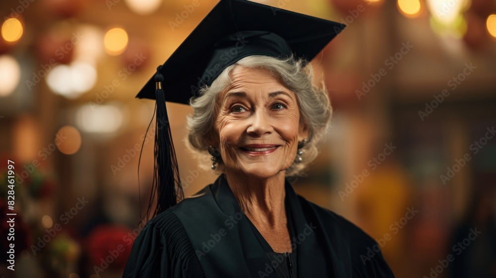 Older woman in graduation cap and gown Stock Illustration | Adobe Stock