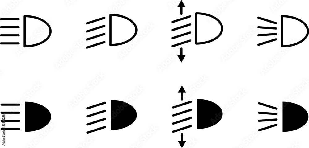 Headlight, light indicator dashboard icon. Vector high beam. Car light ...